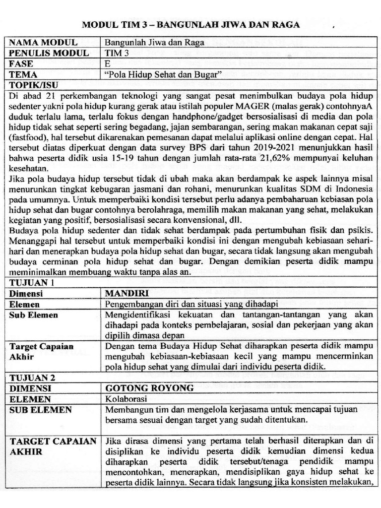 Modul Project Bangun Jiwa Dan Raga | PDF