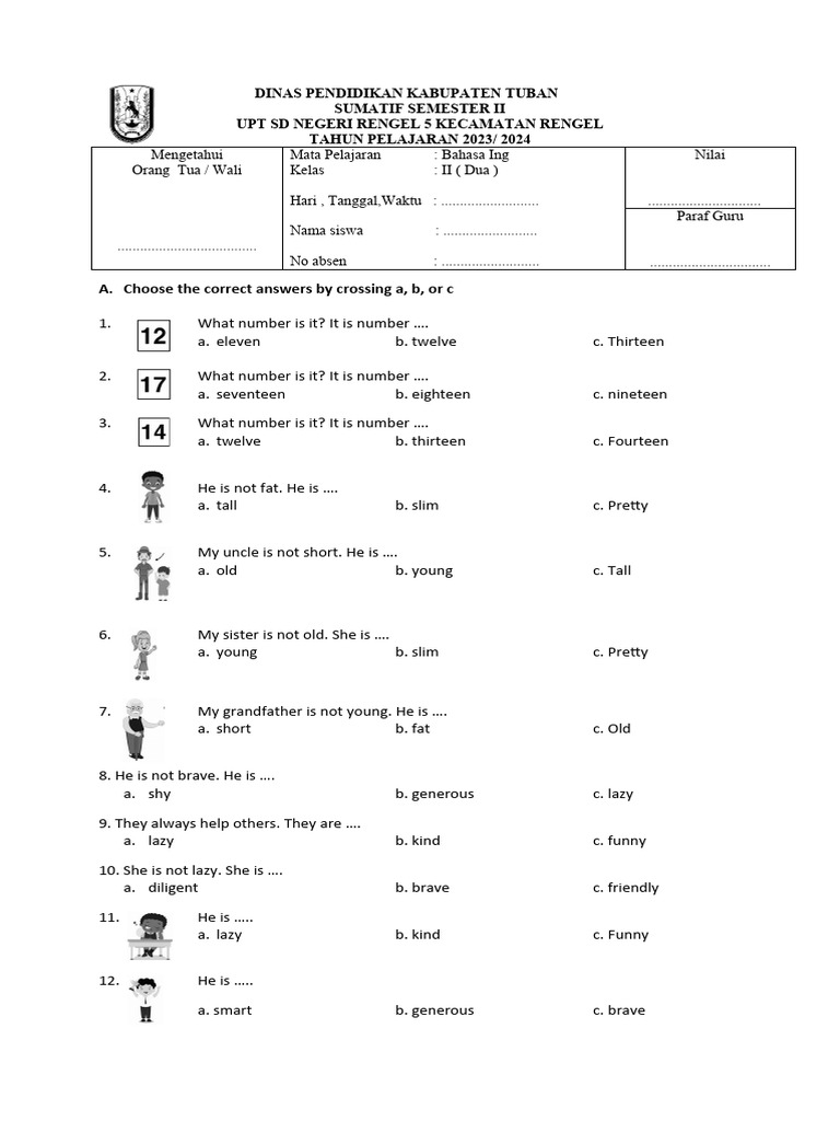 Soal PTS Bahasa Inggris Kelas 2 Semester 2 Kurikulum Merdeka Tahun 2024 | PDF