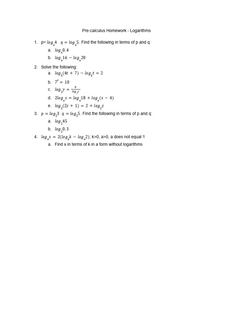 Pre-Calculus: Logarithms Practice | PDF | Language Arts & Discipline | Computers