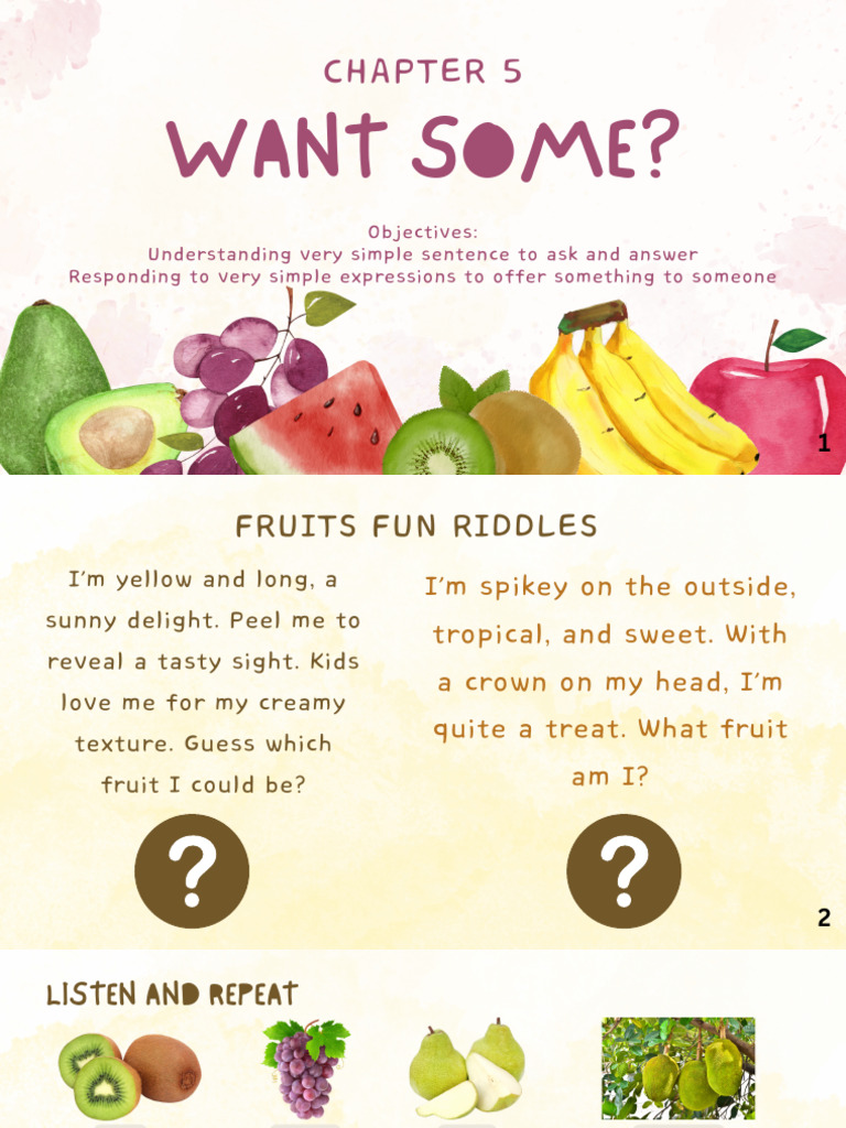 Fun Fruit Riddles and Descriptions | PDF | Chicken | Edible Fruits