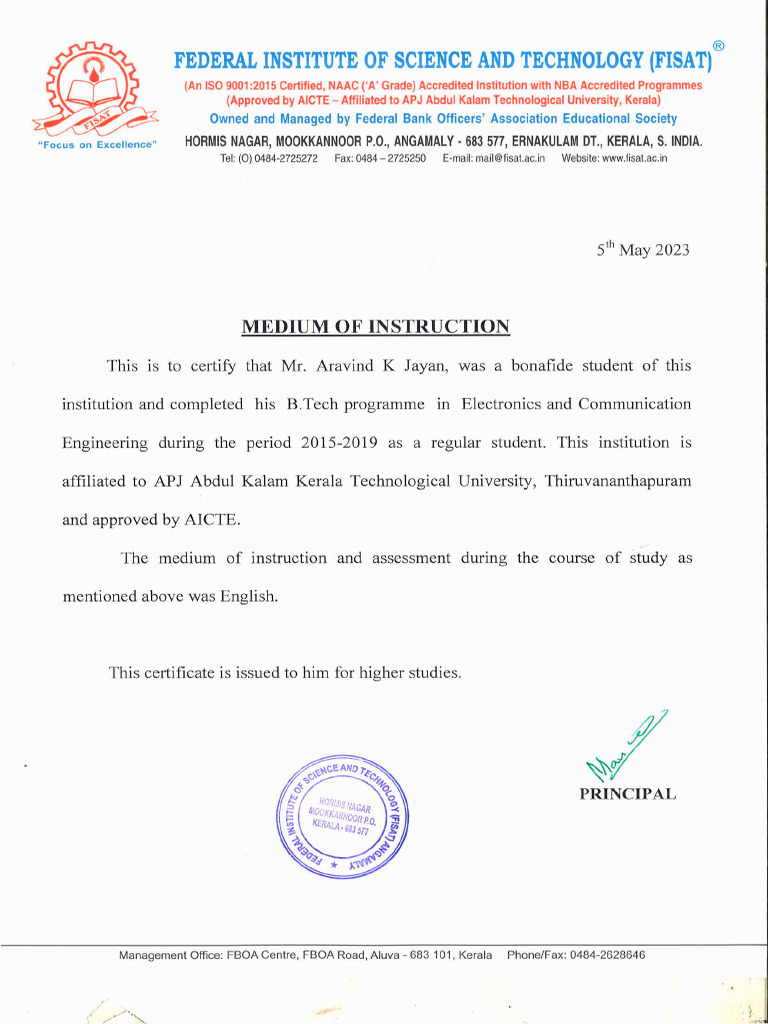 Medium of Instruction letter for Overseas Education | PDF