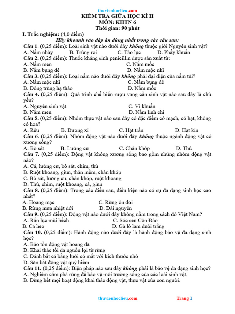 De Thi Giua HK2 KHTN 6 CTST Nam 23 24 | PDF