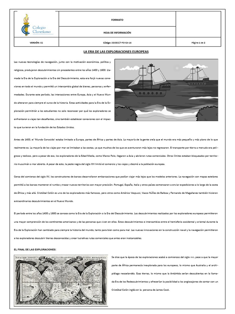 La Era de Las Exploraciones Europeas: Versión: 02 Código: SGOECCT-FO-EA ...