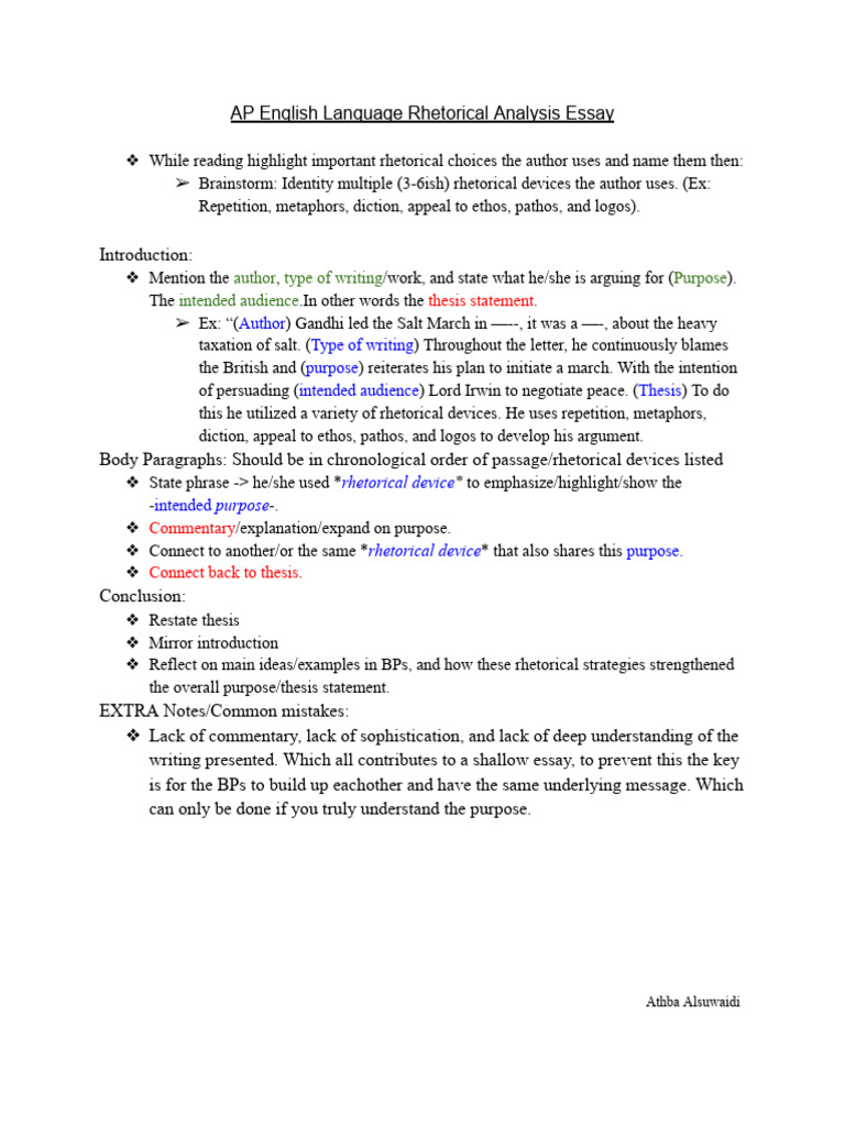 AP English Language Rhetorical Analysis Essay | PDF