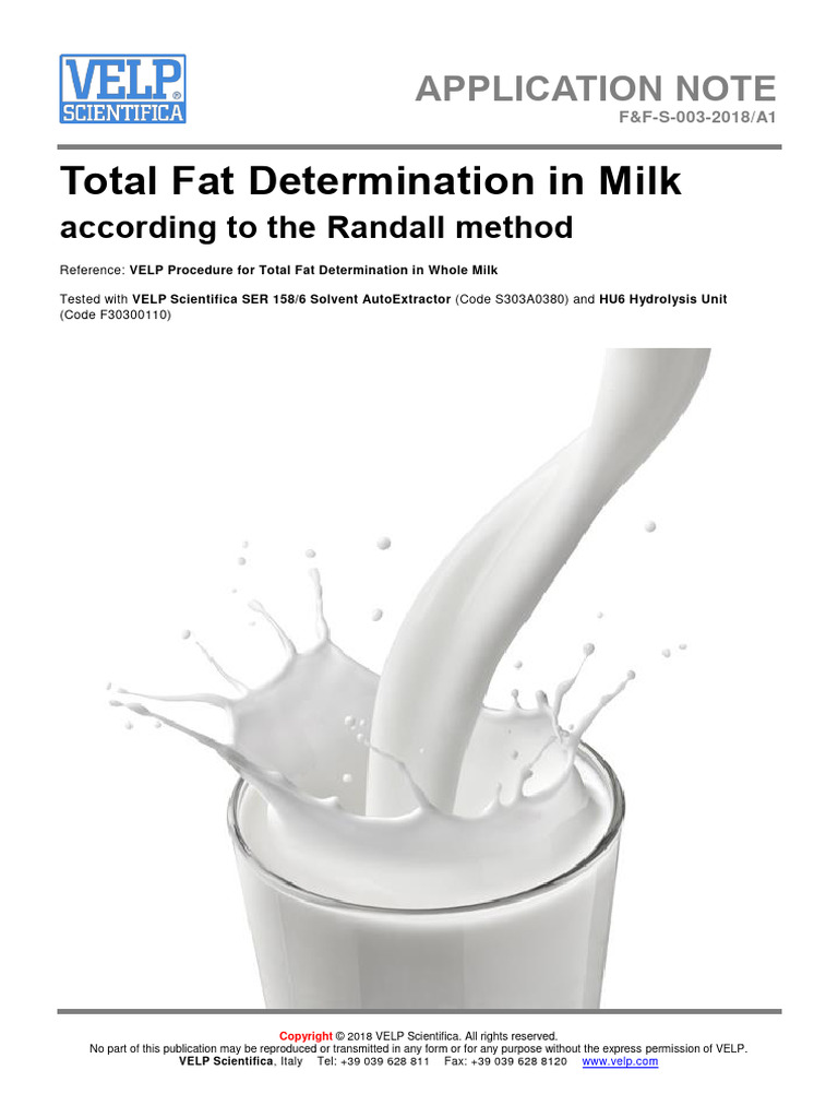 Total Fat Determination in Milk: Application Note | PDF | Milk ...