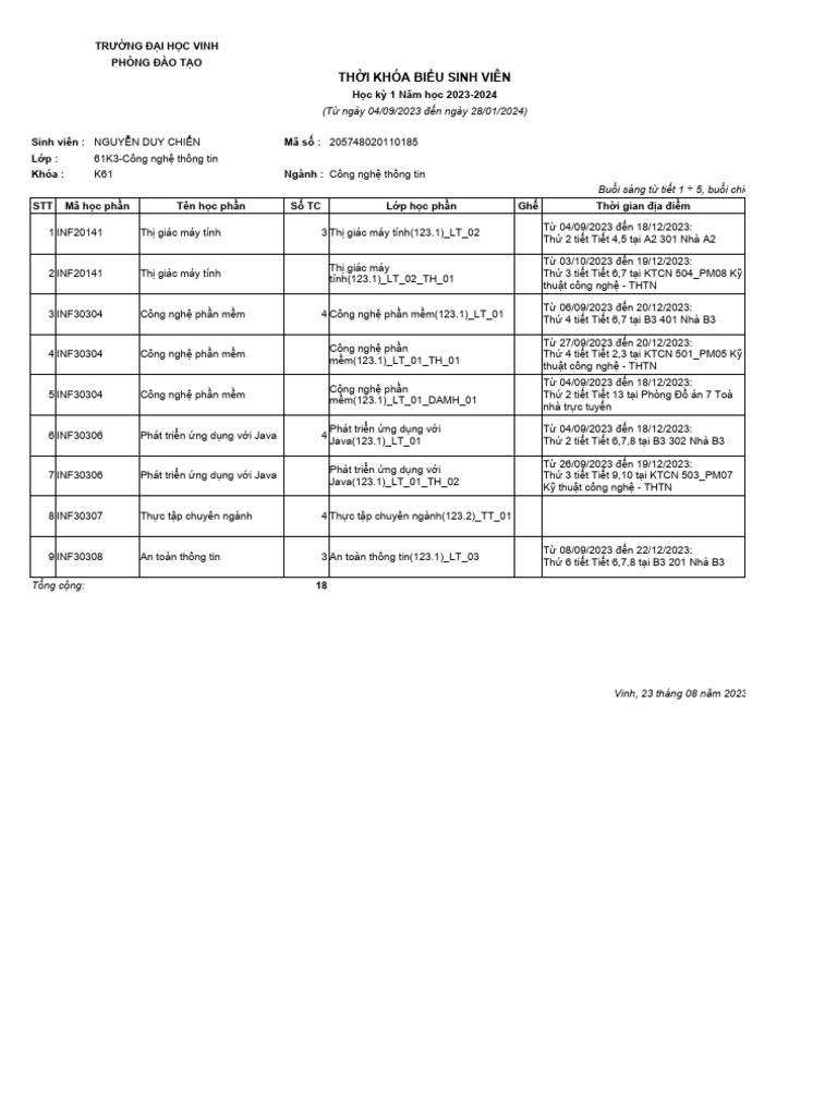 Export TKB SV Mau 2 | PDF