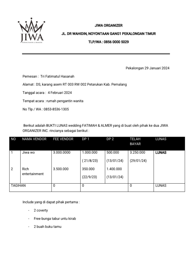 Bukti Lunas Fatimah Almer 04 Feb 2024 | PDF