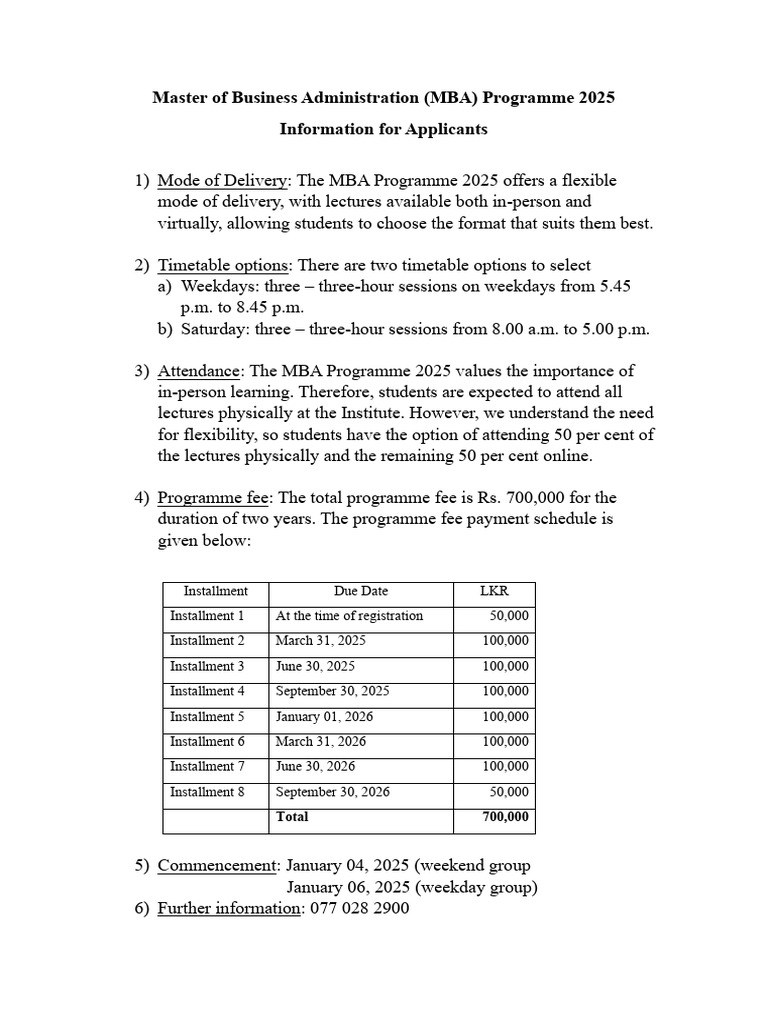 Info Mba 2025 | PDF