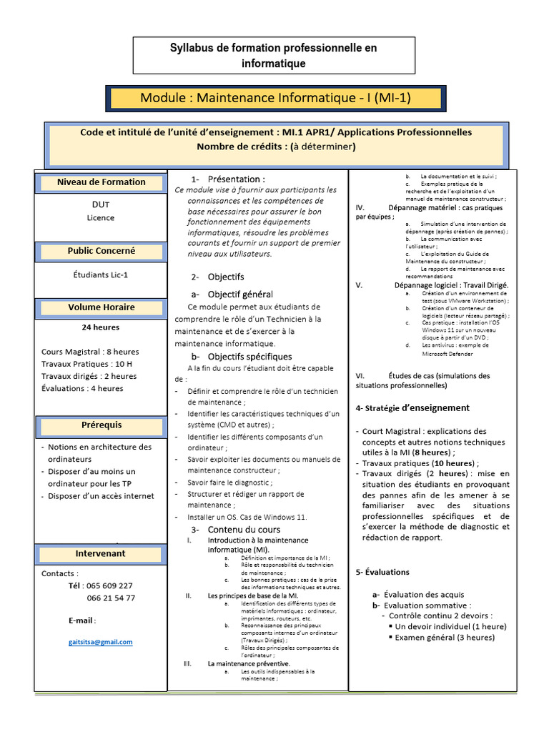 Cours de Maintenance Informatique MI-1 | PDF | Informatique | Logiciel