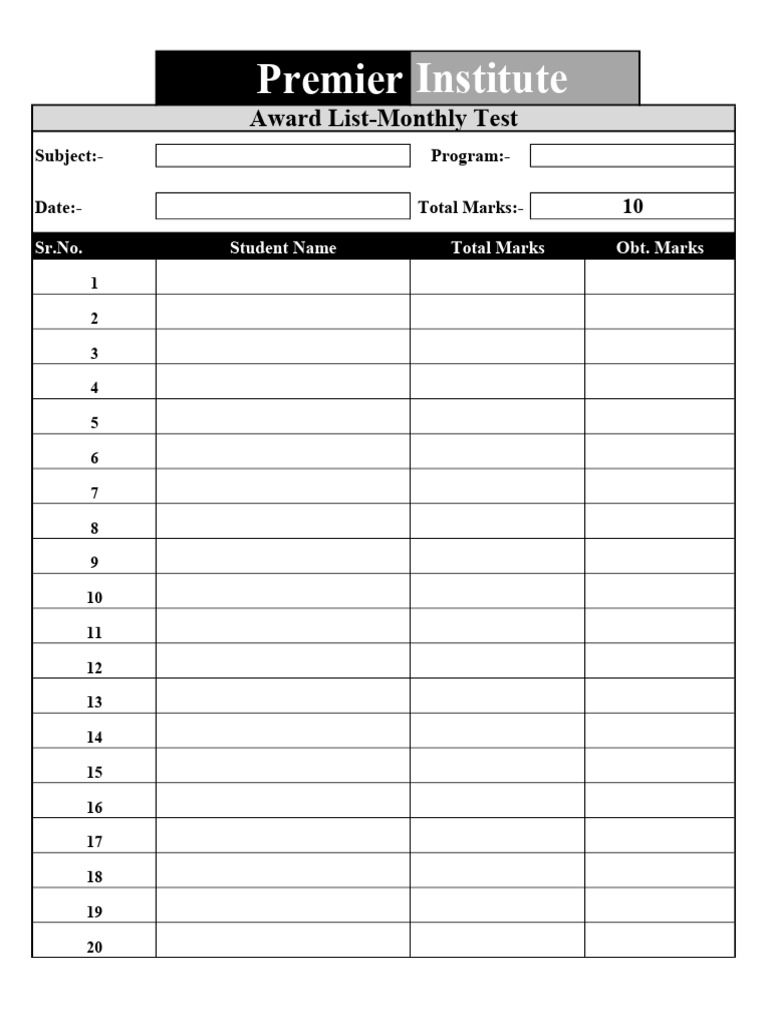 Monthly Test Result Sheet | PDF