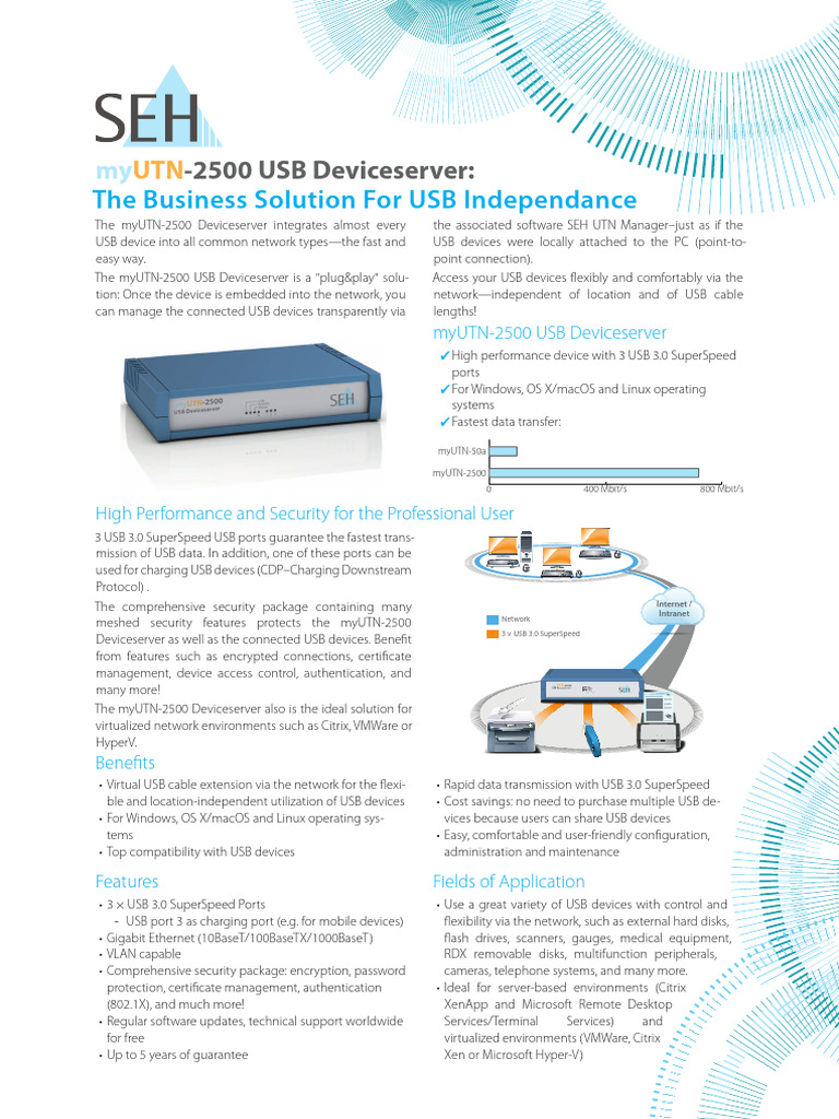 myUTN-2500 USB Deviceserver Data | PDF | Usb | Computer Network