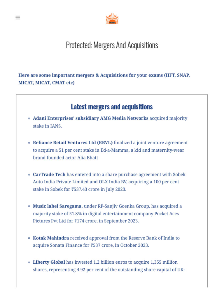 Mergers and Acquisitions - GKmojo | PDF | Mergers And Acquisitions ...