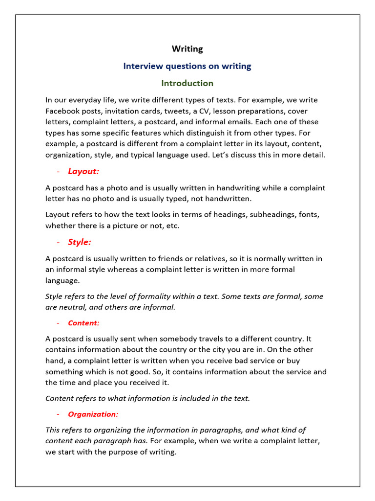 Interview Questions On Writing | PDF | Teachers | Genre