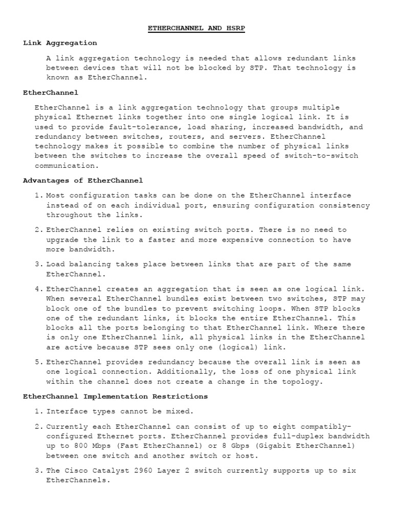 EtherChannel and HSRP | PDF | Router (Computing) | Network Switch