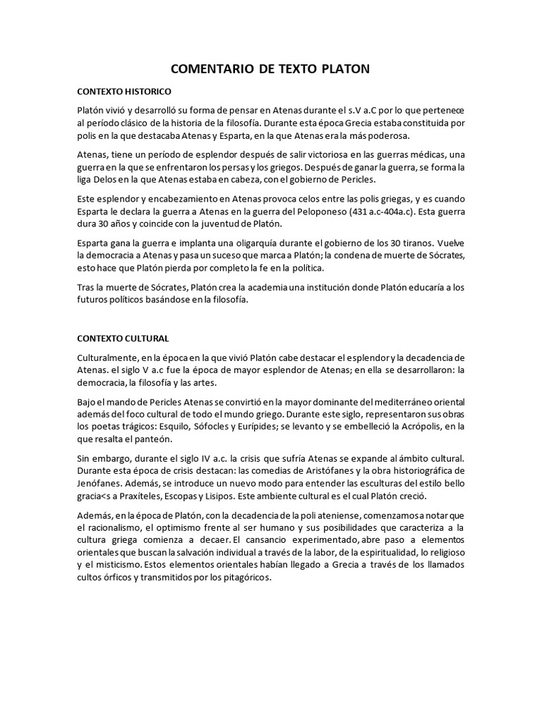 Comentario de Texto Platon | PDF | Antigua Grecia | Platón