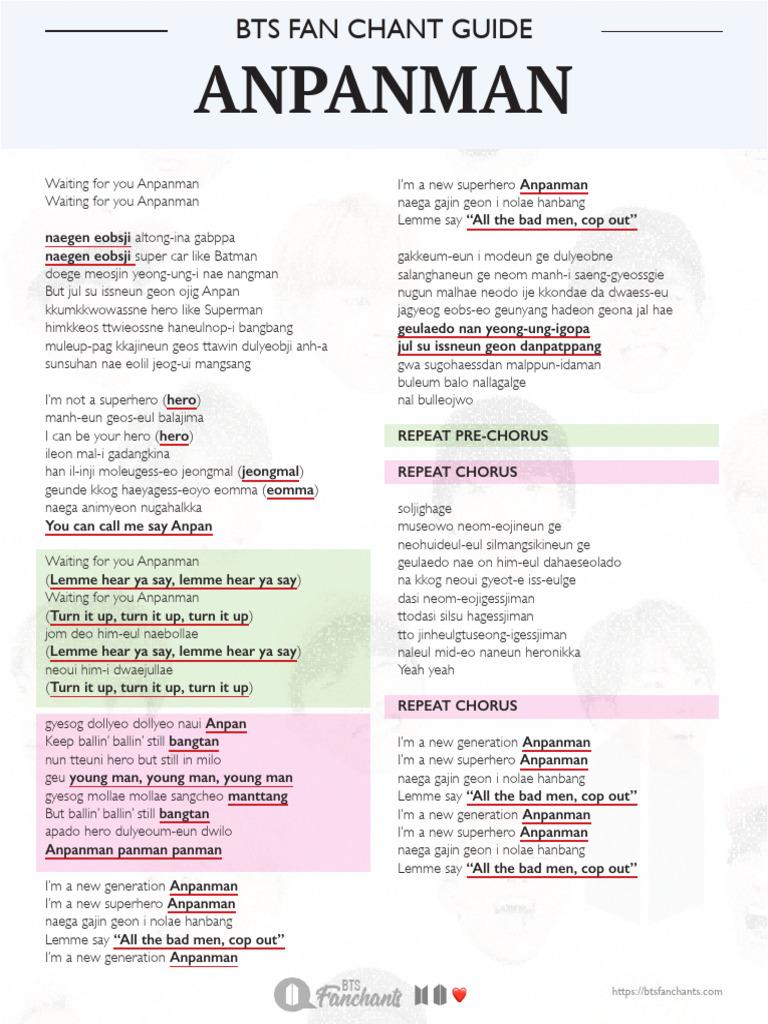 Bts Anpanman Lyrics Fanchant | PDF | Language Arts & Discipline