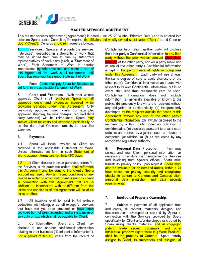 Cenerus - Spera - MSA - Review - Copy - 26-07-02 | PDF | Legal ...