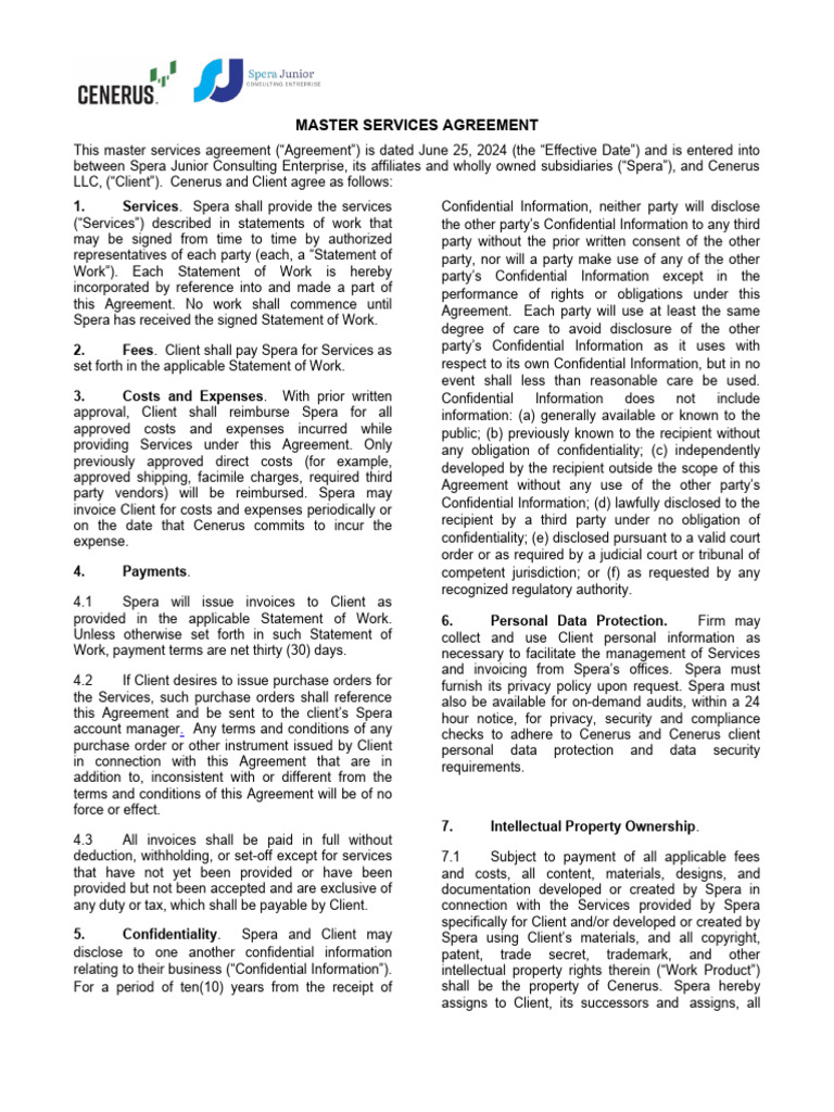 Cenerus - Spera - MSA - Review - Copy - 26-07-02 | PDF | Legal ...