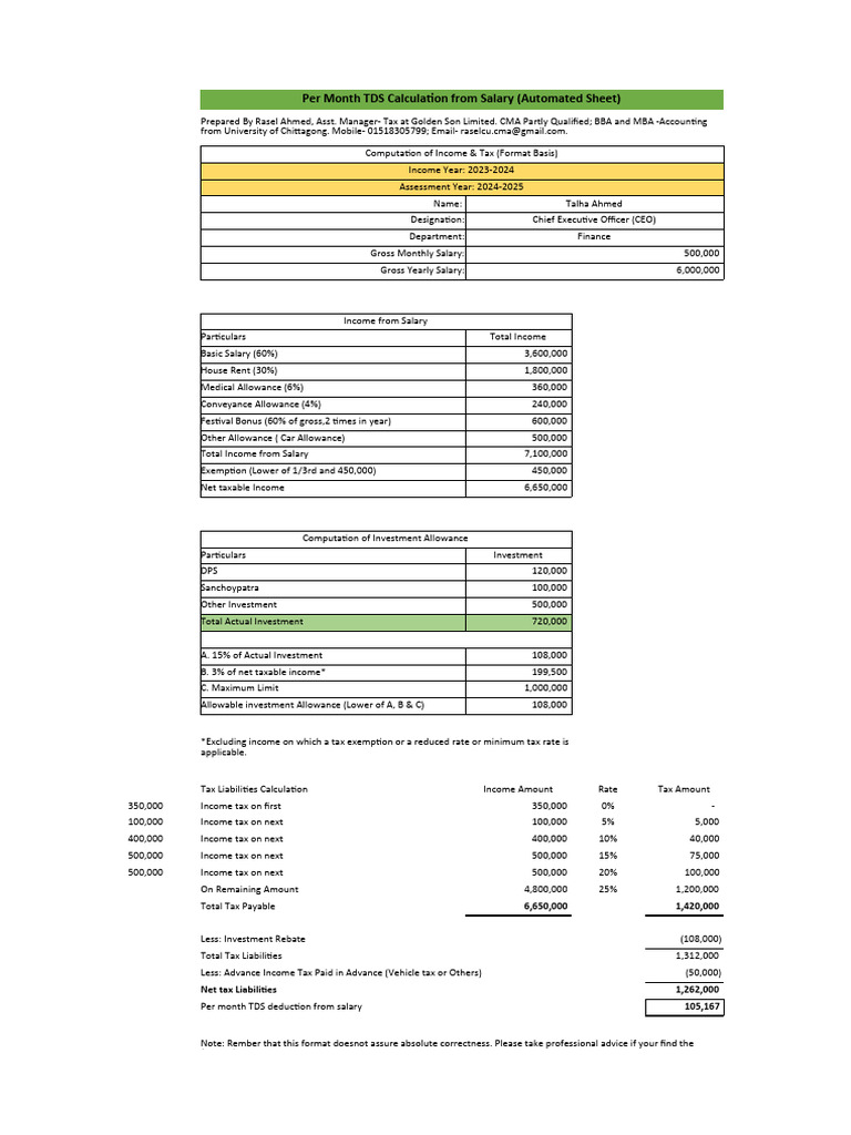 TDS Calculation On Salary Final | PDF | Taxes | Income Tax