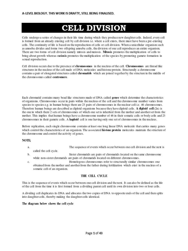 Biology Cell Division and Genetics | PDF | Meiosis | Mitosis