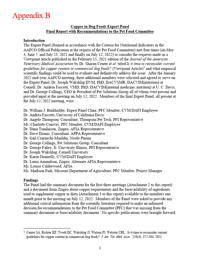 Pet Food Report 2022 Annual Appendix B - Copper | PDF | Dog Food | Copper