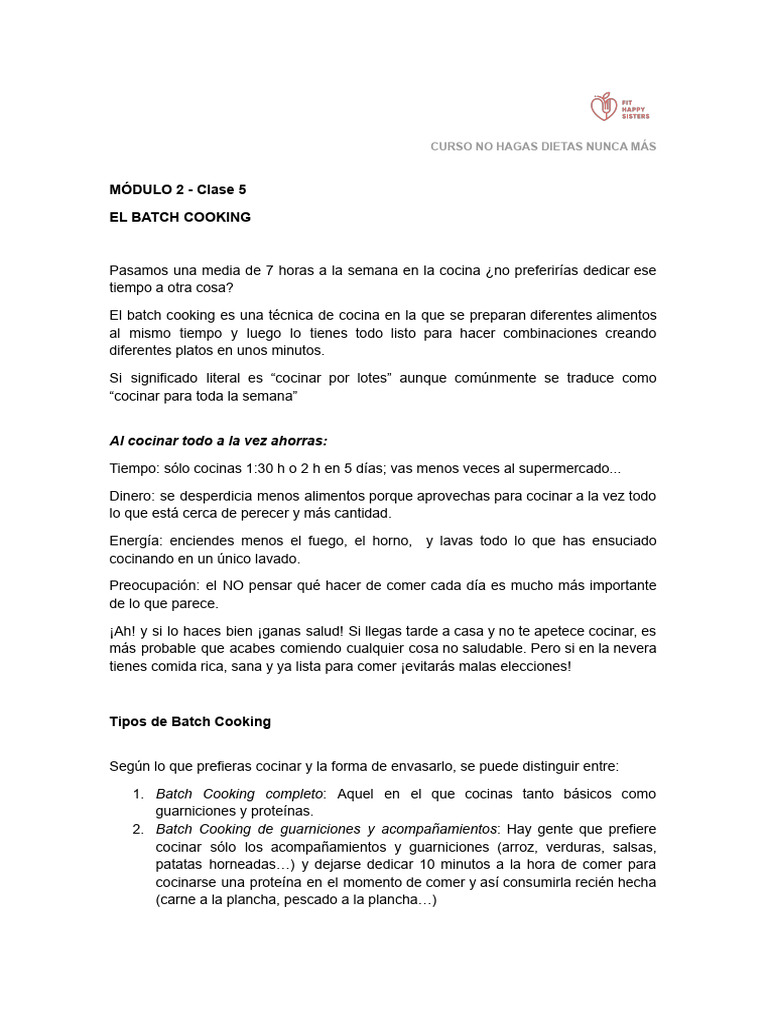 Módulo 2. Clase 5. El Batch Cooking | PDF | Alimentos | Vegetales