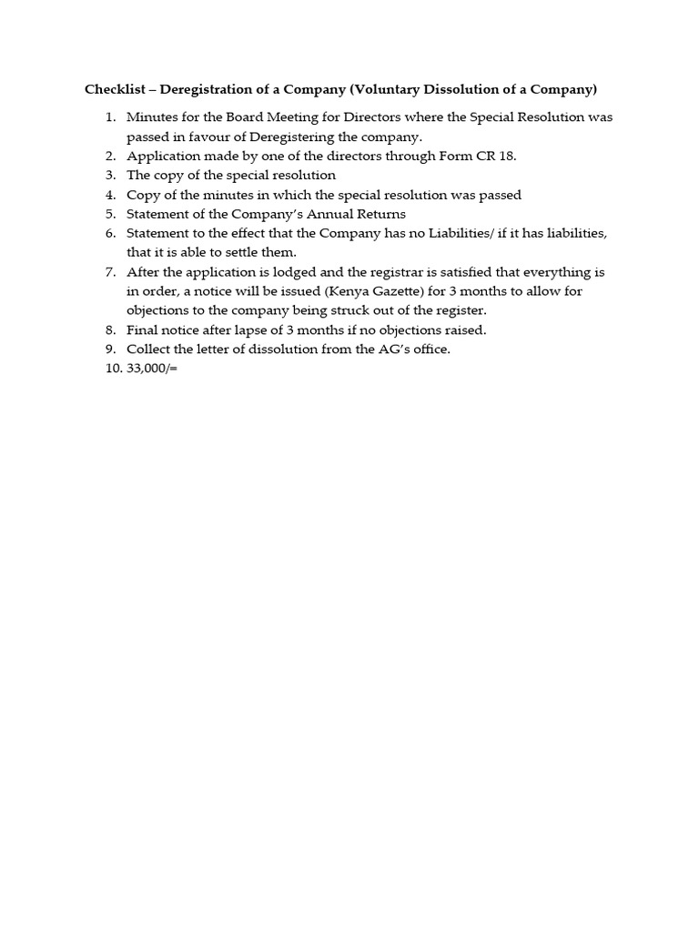 Checklist - Voluntary Dissolution of a Company | PDF