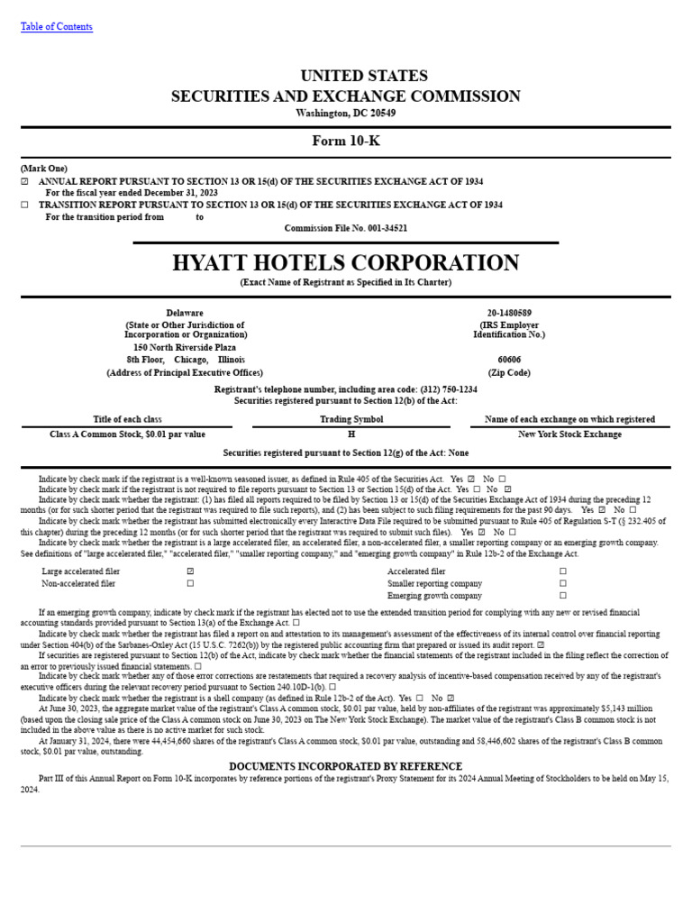 Hyatt Form 10k | PDF | Stocks | Form 10 K