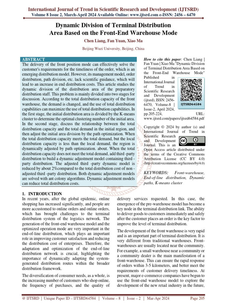 Dynamic Division of Terminal Distribution Area Based on the Front End ...