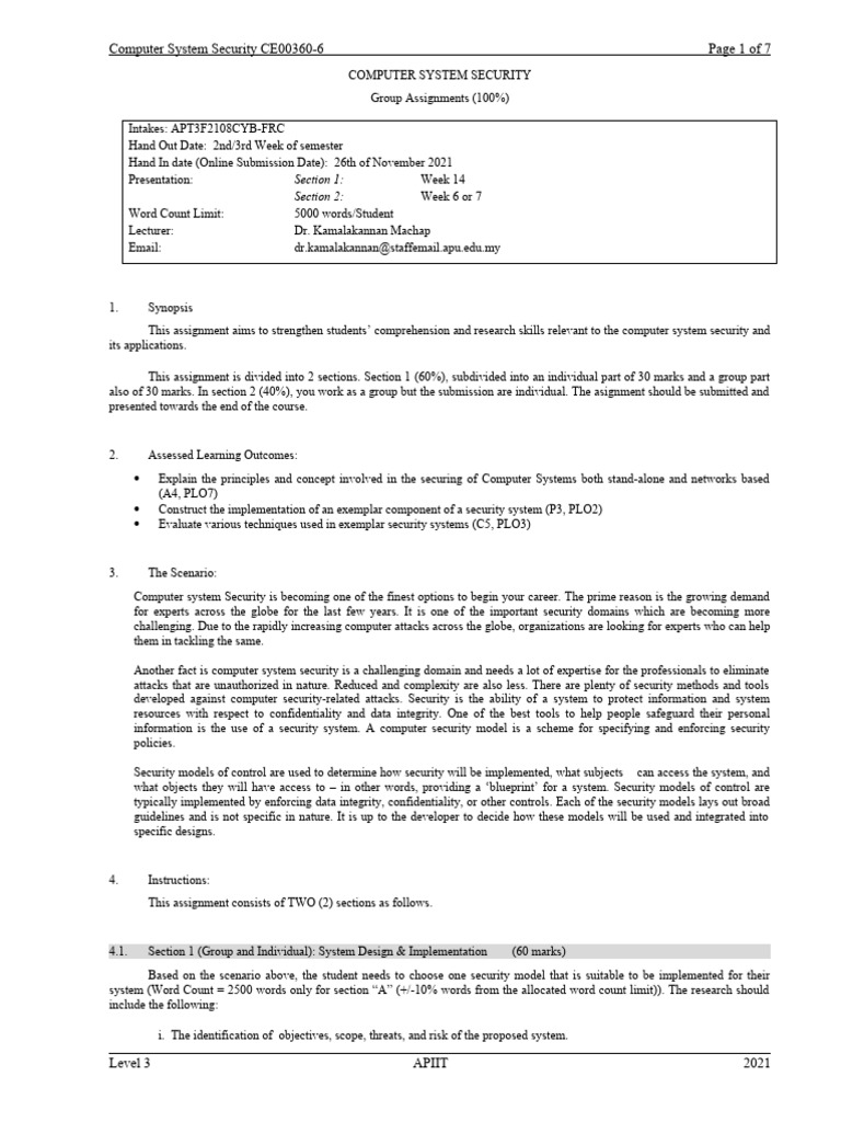 Computer System Security Assignment Guide | PDF | Computer Security ...