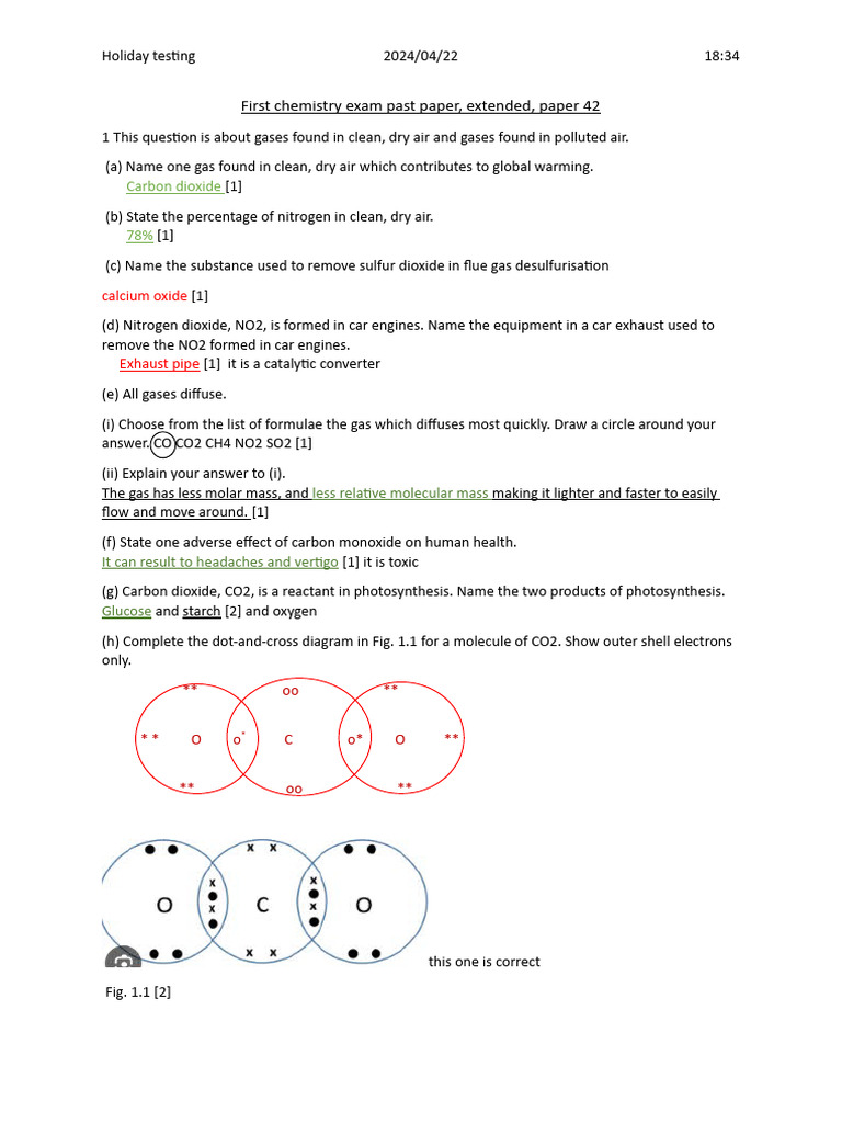 First Chemistry Exam Past Paper | PDF