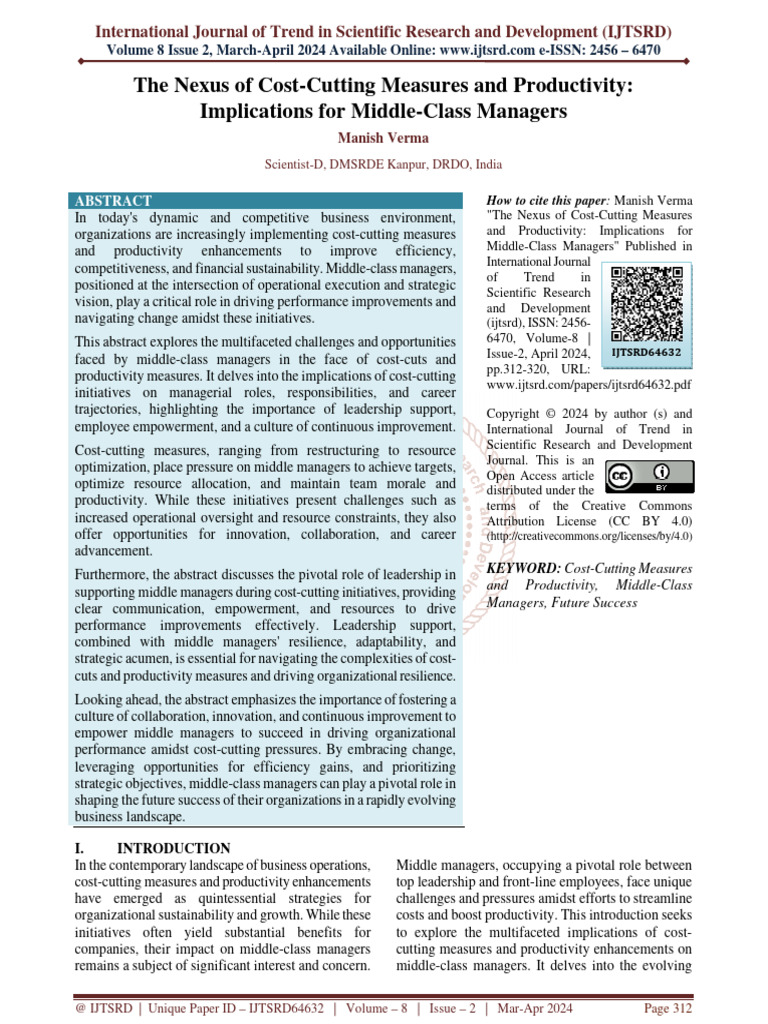 The Nexus of Cost Cutting Measures and Productivity Implications For ...