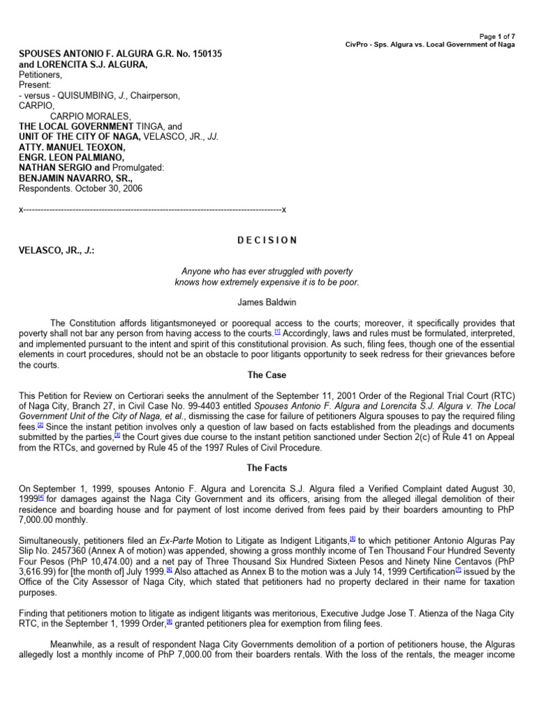 38 - Sps. Algura vs. Local Government of Naga | PDF | Lawsuit | Complaint