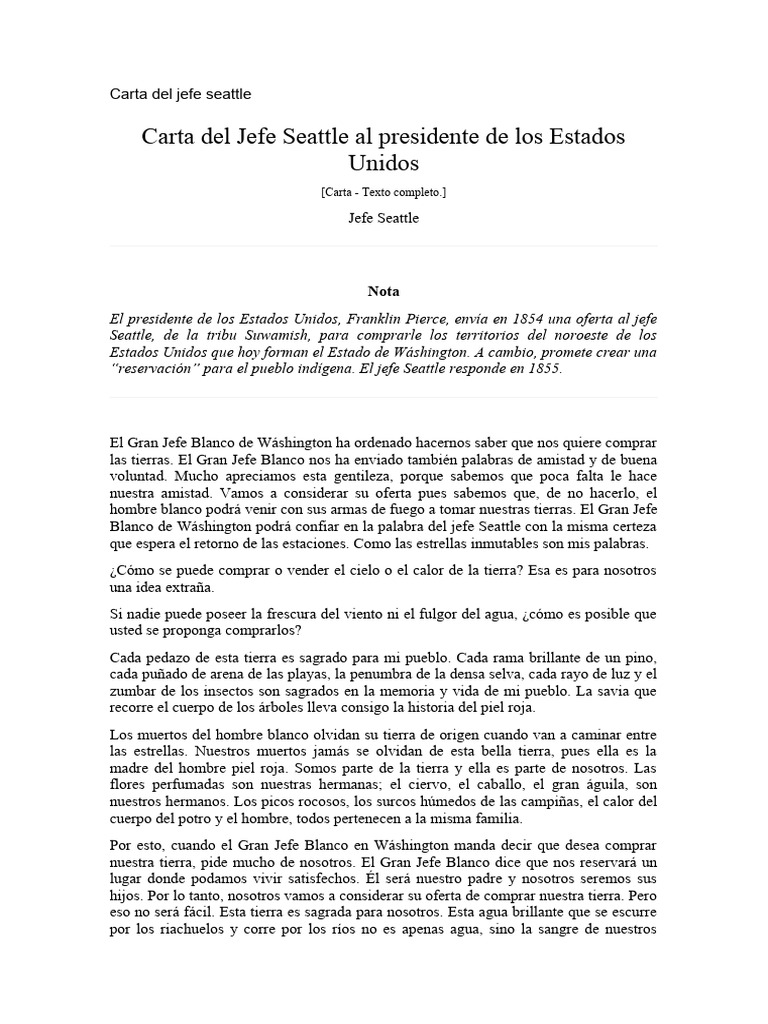 Carta Del Jefe Seattle | PDF | Cuba