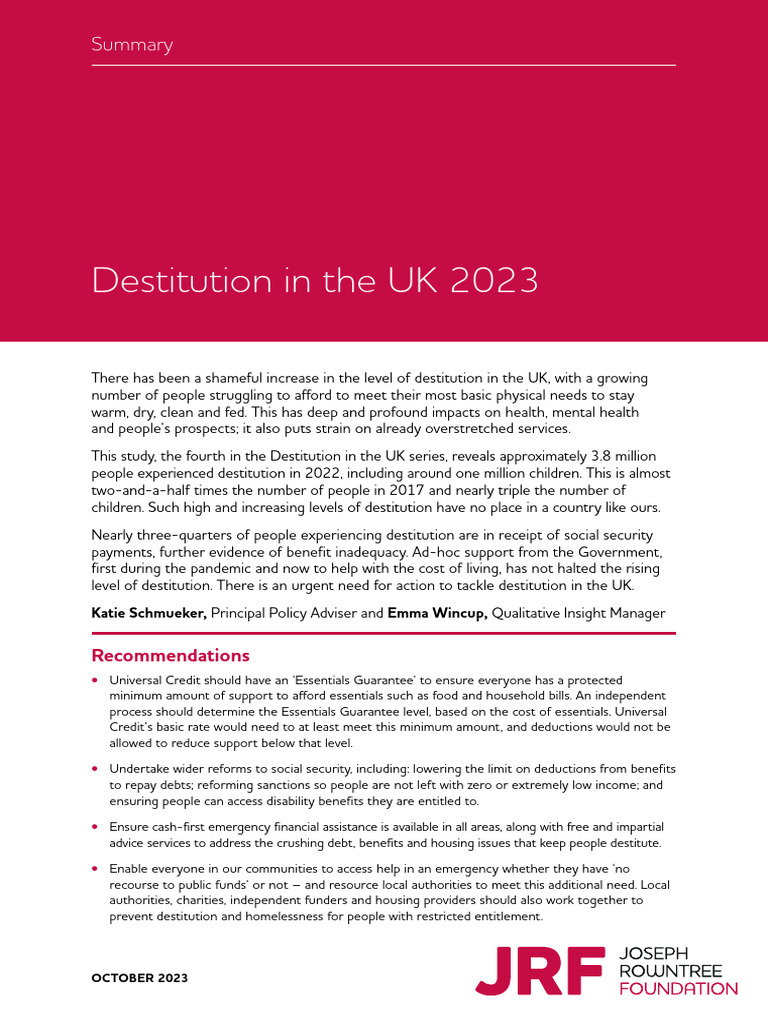 Study On Destitution in The UK (2023) | PDF | Cost Of Living | Extreme ...