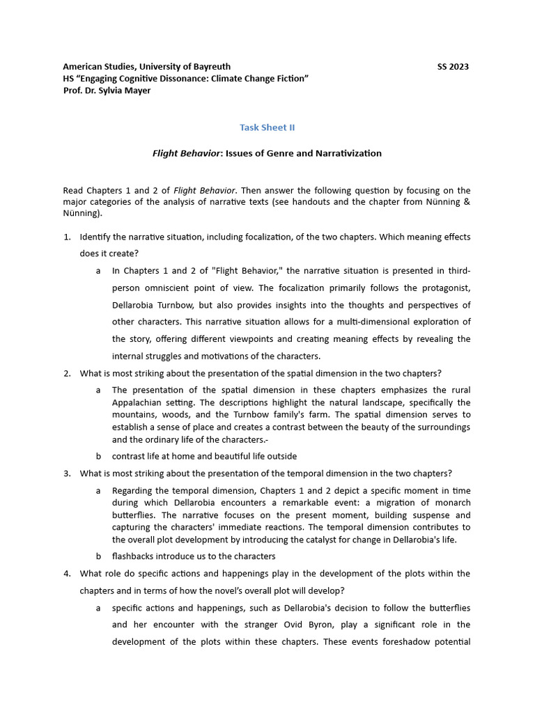Task Sheet II Flight Behavior | PDF | Narrative | Narration
