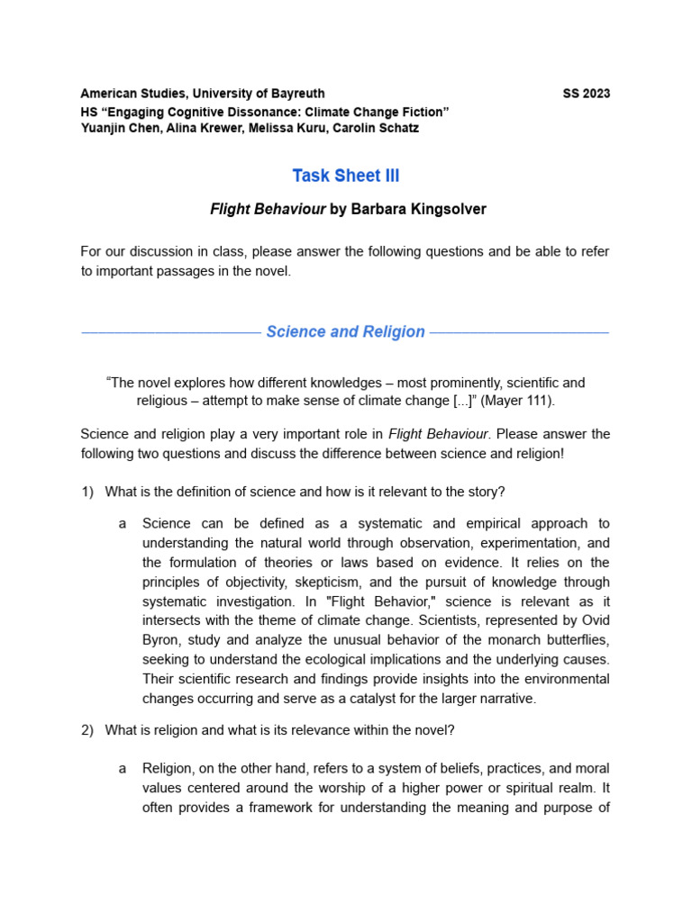 Task Sheet III - Flight Behaviour | PDF | Science | Faith
