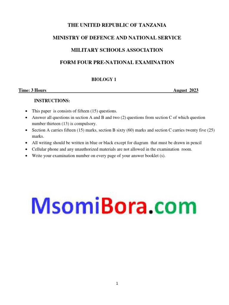 Biology 1 Exam Questions and Answers | PDF | Cell (Biology) | Reproduction
