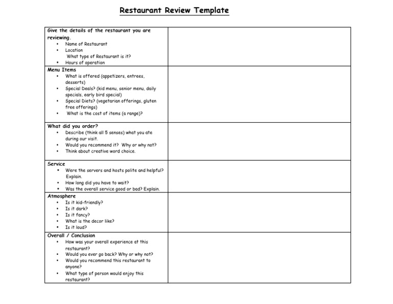 Comprehensive Restaurant Review Guide | PDF | Career & Growth | Cooking ...