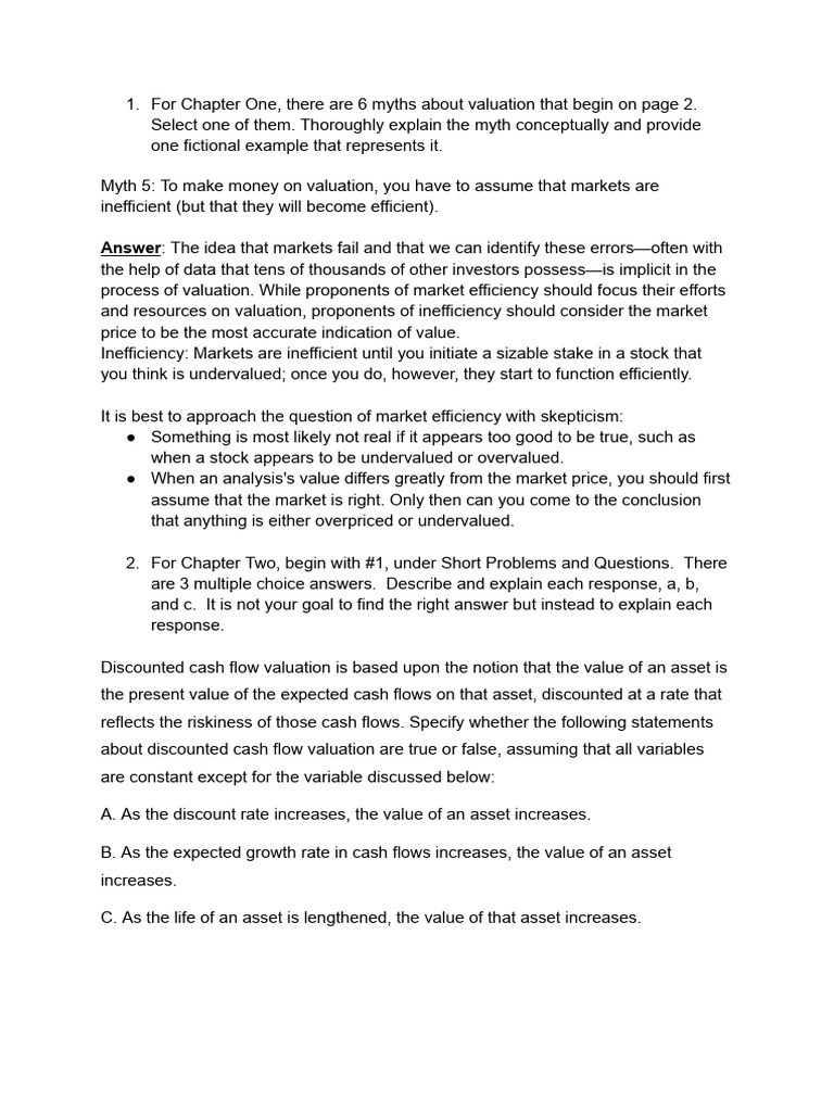 Fin 440-Assignment 1 | PDF | Valuation (Finance) | Discounted Cash Flow