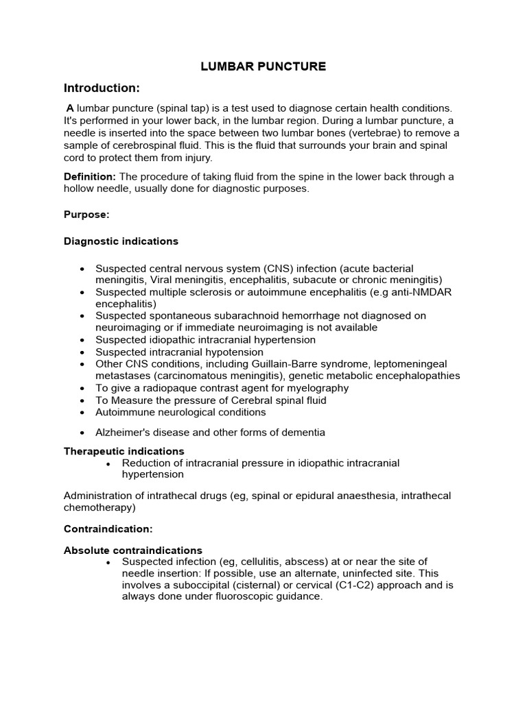 Lumbar puncture sen | PDF | Meningitis | Central Nervous System