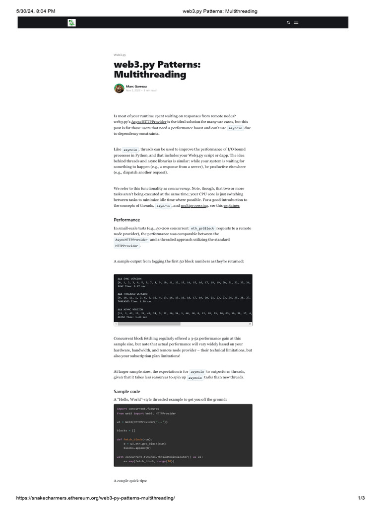 web3.py Patterns_ Multithreading | PDF | Thread (Computing ... web3.py Patterns_ Multithreading | PDF | Thread (Computing ...