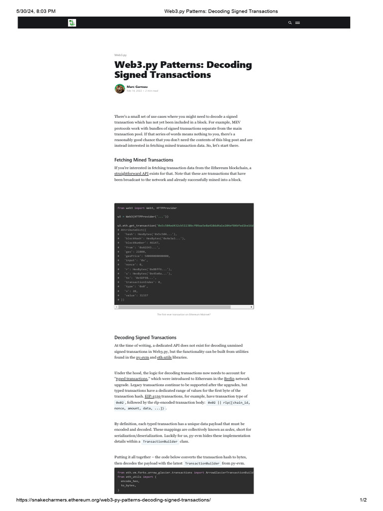 Web3.py Patterns - Decoding Signed Transactions | PDF | Computer ... Web3.py Patterns - Decoding Signed Transactions | PDF | Computer ...