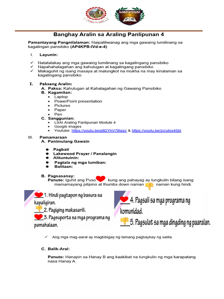 LP - Araling Panlipunan 4 ARALIN 4 | PDF