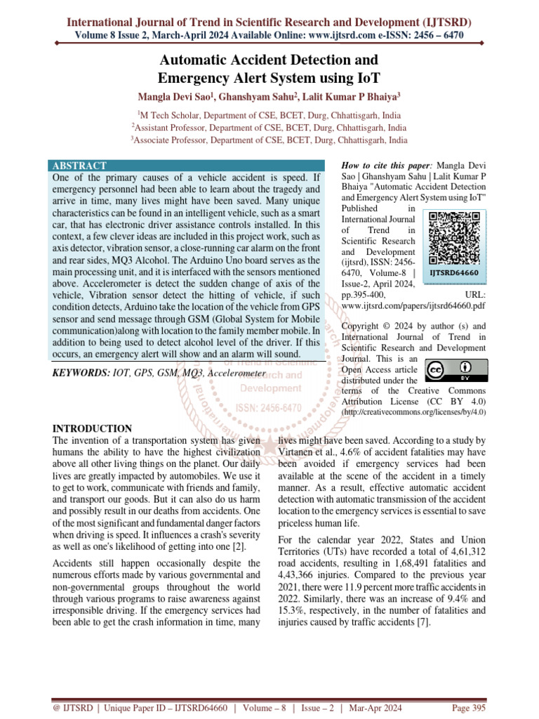 Automatic Accident Detection and Emergency Alert System Using IoT | PDF ...