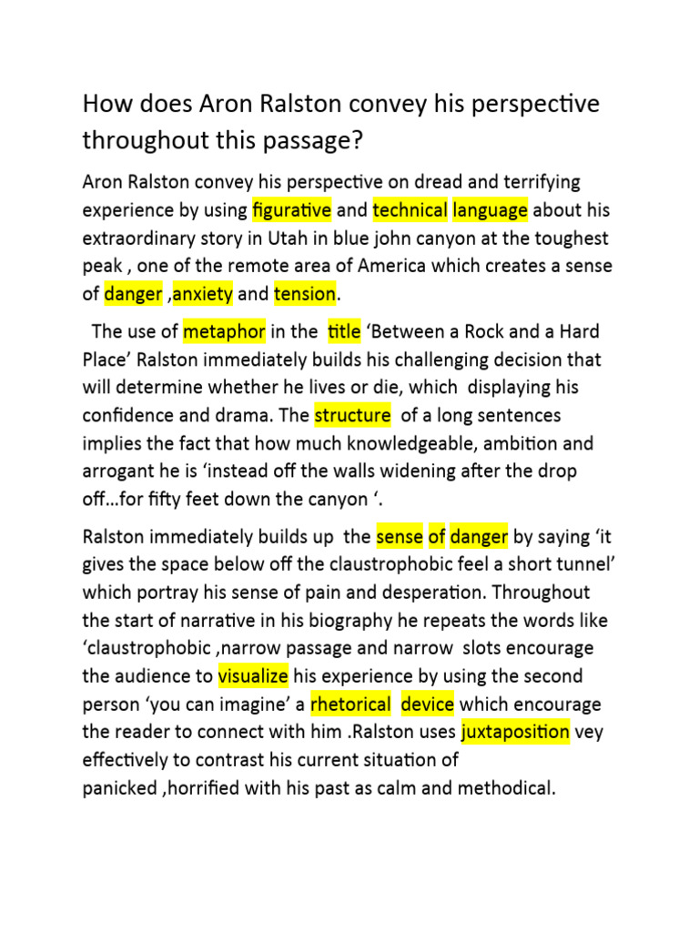 How Does Aron Ralston Convey His Perspective Throughout This Passage 1 | PDF