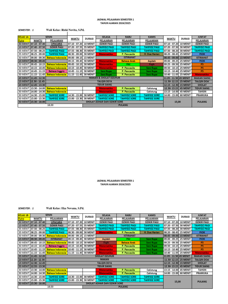 Jadwal Pelajaran T.A 2024-2025. Revisi | PDF