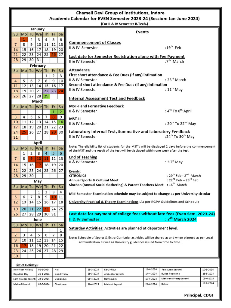 Academic Calendar - Even Sem (II & IV Sem) 2023-24 | PDF | Educational ...
