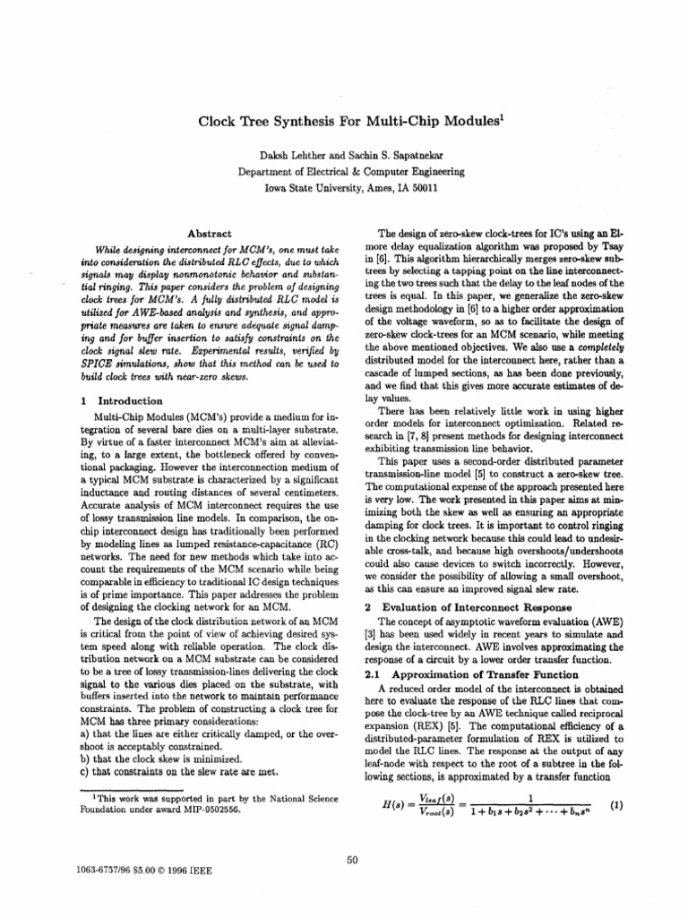 Clock Tree Synthesis For Multichip Modules | PDF | Electricity | Electrical Engineering