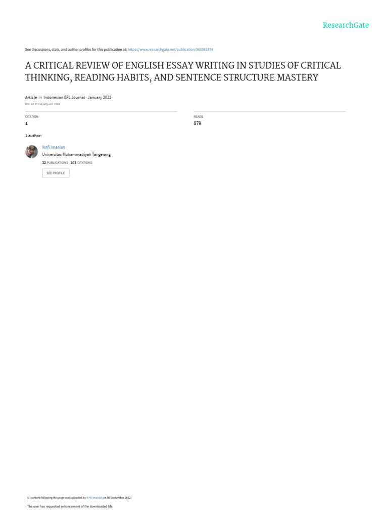 A Critical Review of English Essay Writing in Studies of | PDF ...